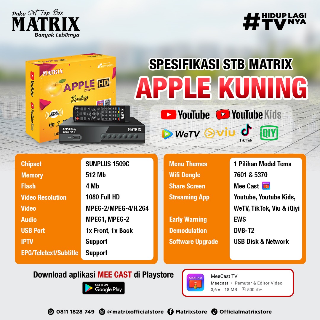 Jual Receiver Tv Digital Dvbt2 Apple Kuning Hd Matrix + Hdmi + Dongle ...