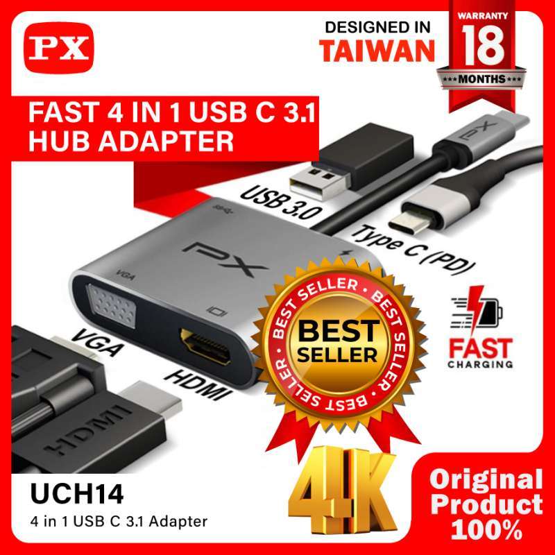 Promo Type C 3 1 To Hdmi Vga Usb Hub Converter Adaptor 4 In 1 4k Px