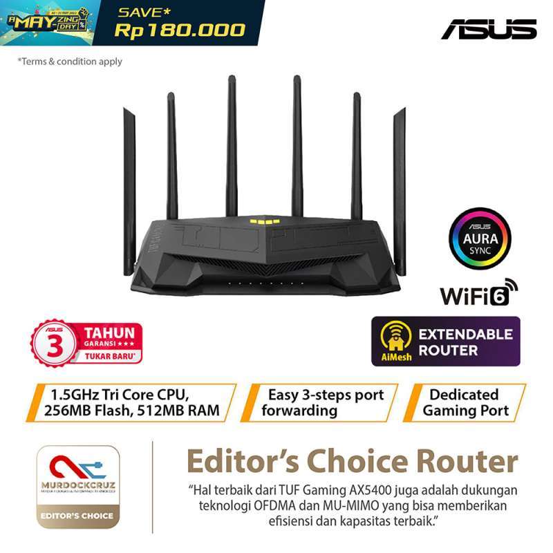 Promo Asus Tuf Gaming Ax5400 Dual Band Wifi 6 Extendable Gaming Router ...
