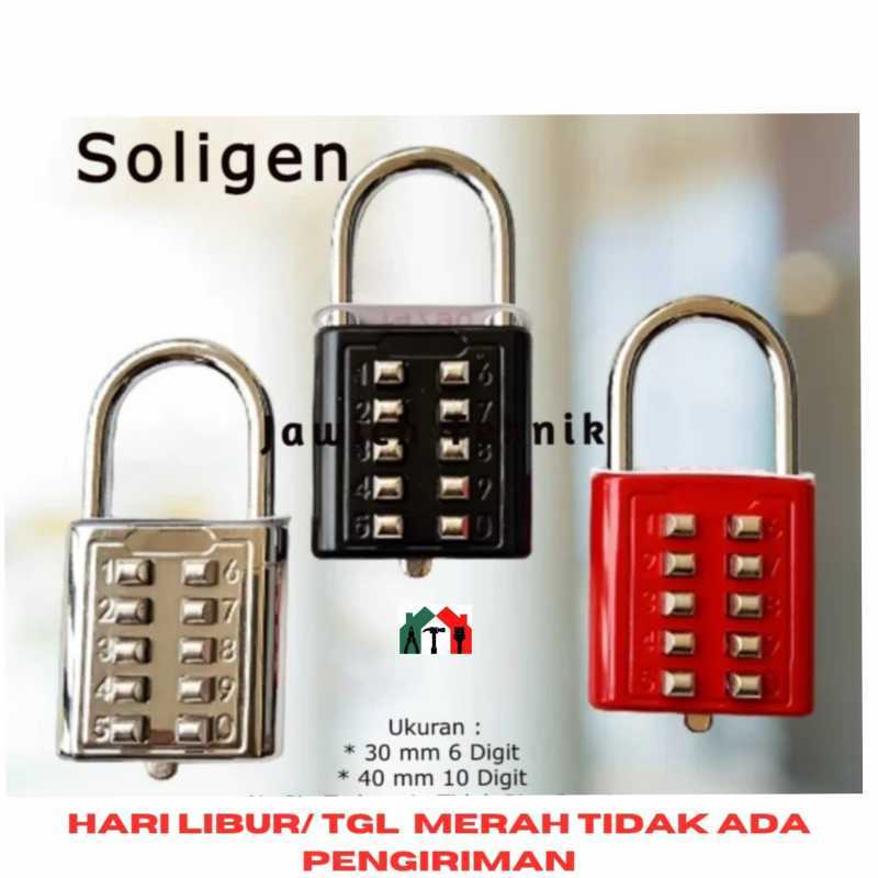 Promo Gembok Kombinasi Angka 40 mm Soligen Kunci 4 Digit Passwood Pin ...
