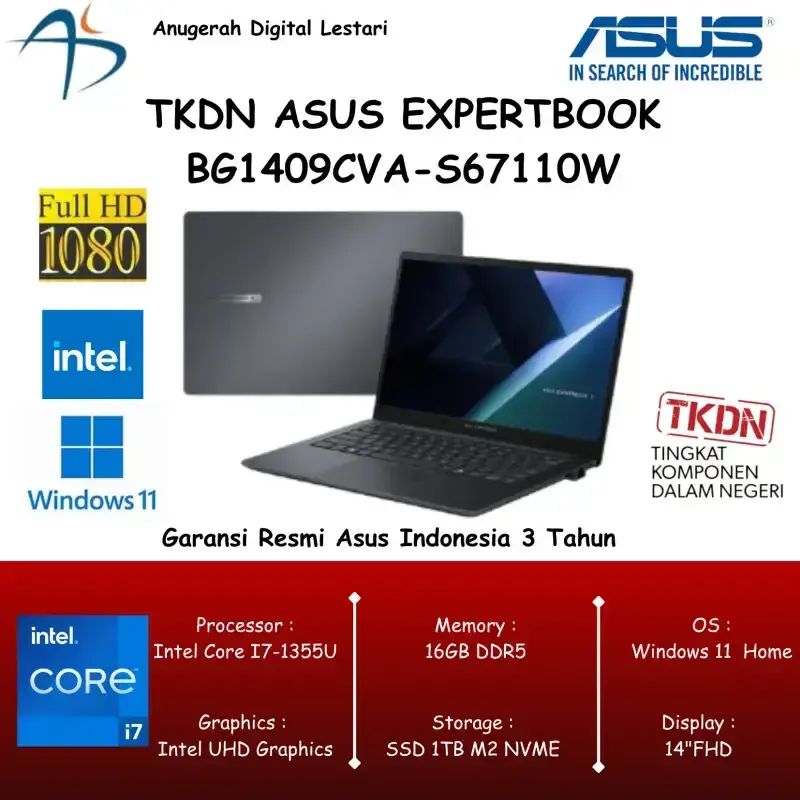 Promo Tkdn Asus Expertbook Bg1409cva-s67110w Core I7-13620h 16gb Ddr5 ...