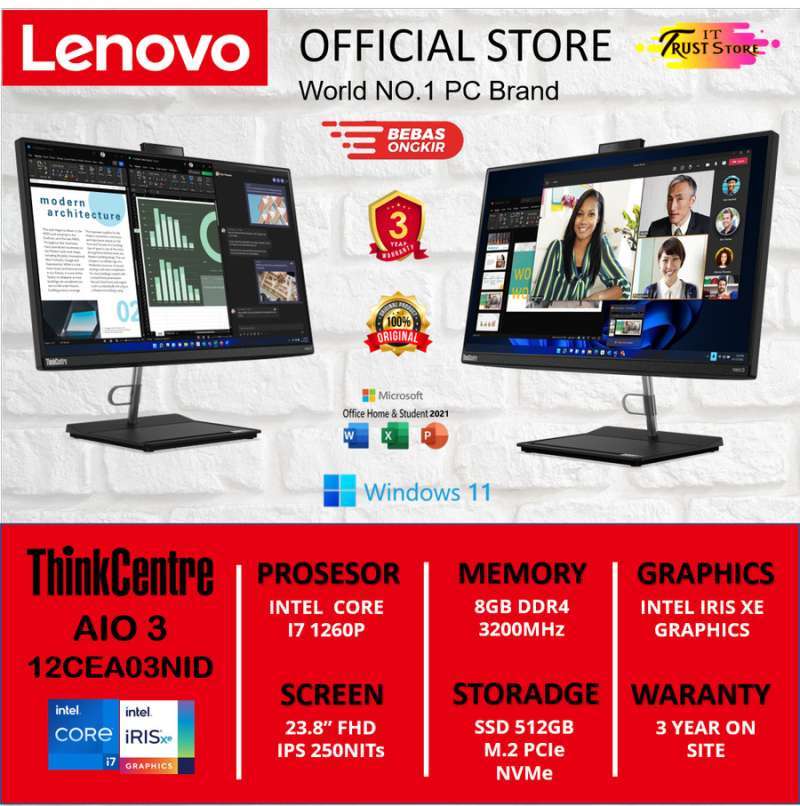Jual Lenovo Aio Thinkcentre Neo 30a I7 1260p 8gb 512ssd 23.8 Fhd Ips ...