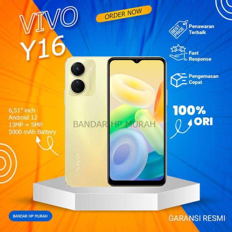 Promo Vivo Y16 - 5000mah + Usb Type-c, Ultra Fast Side Fingerprint Garansi Resmi - 4/32gb Gold ...