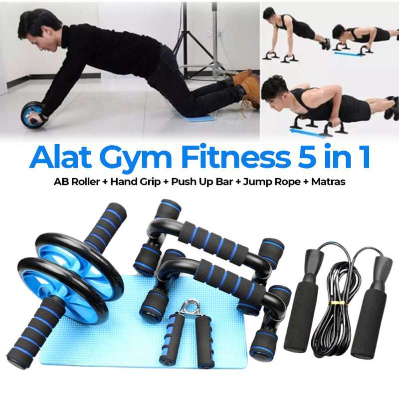 Jual Alat Gym Fitness Roller Push Up Set Bar Jump Rope Hand Gripper 5 ...