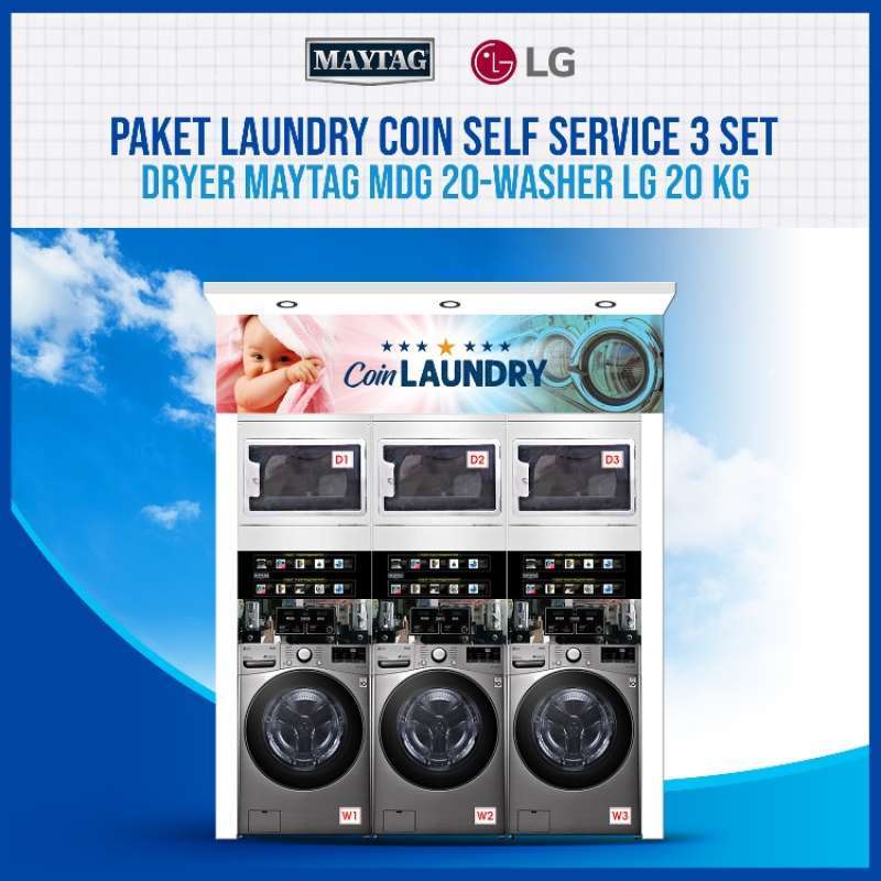 Jual Mesin Laundry Coin 3 Set Washer Lg 20 Kg & Dryer Maytag 15 Kg ...