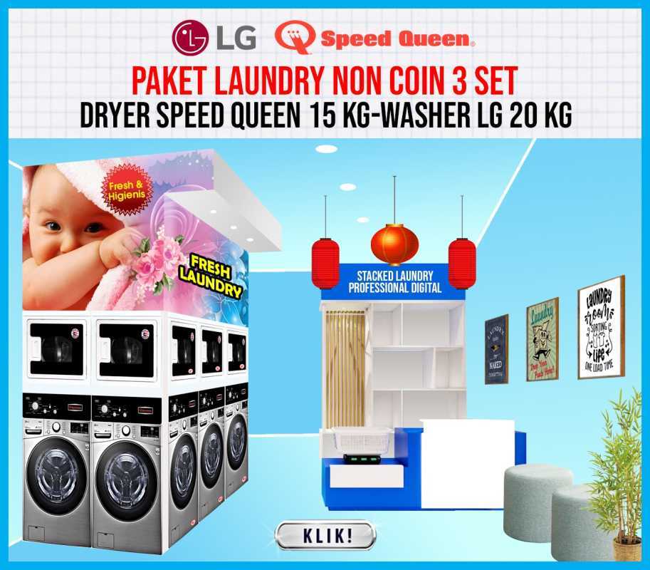 Jual Paket Usaha Laundry Kiloan 3 Set Washer Lg 20 Kg & Dryer Speedqueen 15 Kg Di Seller Pusat ...