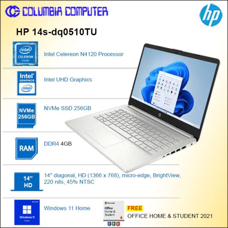 Jual HP 14s-dq0510TU Celeron-N4120 4GB 25GB 14HD Win11+OHS di Seller Cosmos Computer & Columbia ...