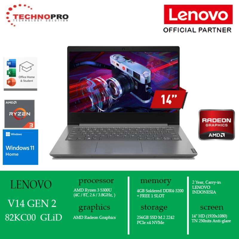 Promo Lenovo V14 G2 ALC GLID || AMD Ryzen 3 5300U 4GB 256GB SSD AMD ...