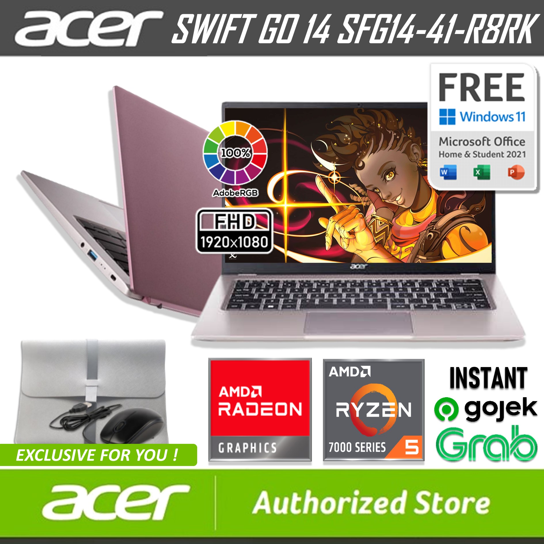 Promo ACER Swift GO 14 SFG14 R8RK AMD Ryzen 5 7530 16/512GB SSD Vega 7 ...