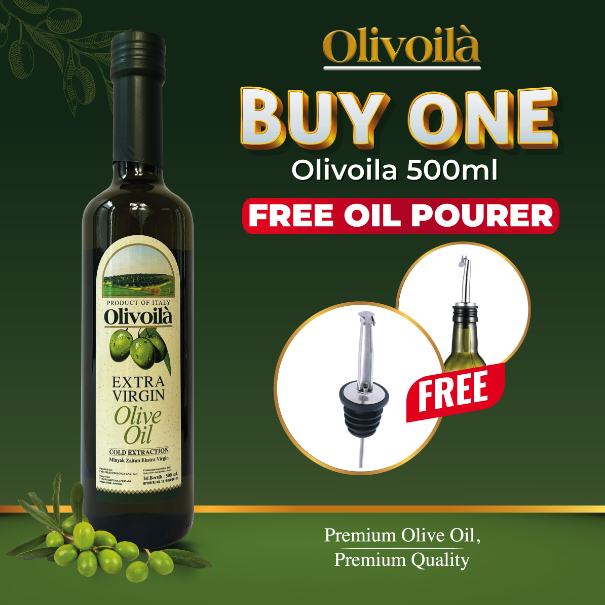 Jual Olivoila Extra Virgin Olive Oil 500 Ml + Free Oil Pourer Di Seller ...