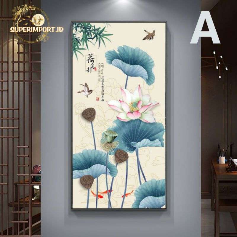 Jual Crystal Diamond Porcelain Painting Lukisan Ikan Lotus Bunga ...