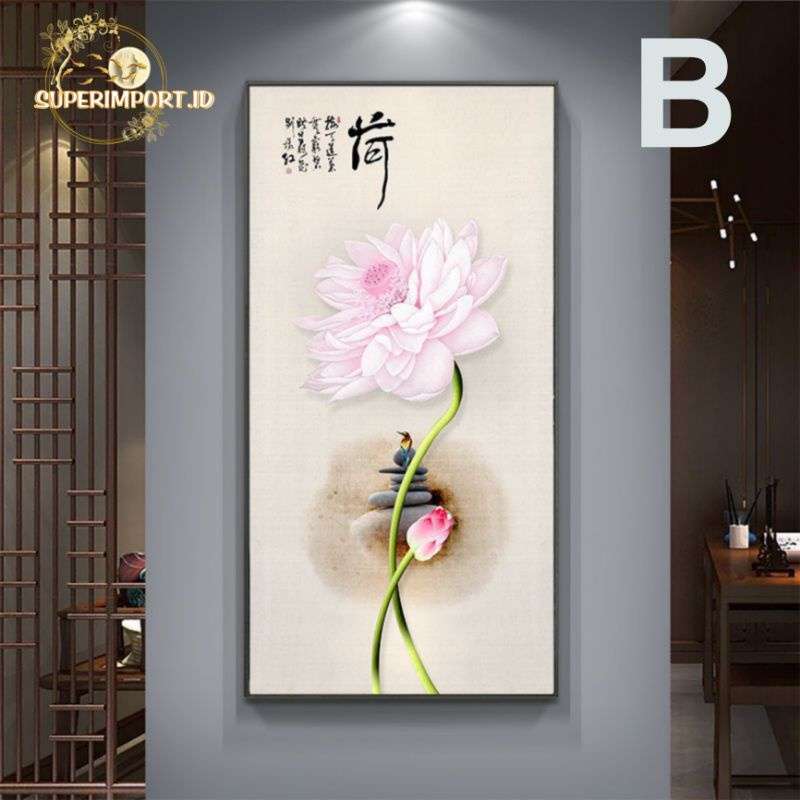 Jual CRYSTAL DIAMOND PORCELAIN PAINTING Lukisan Ikan Lotus Bunga ...