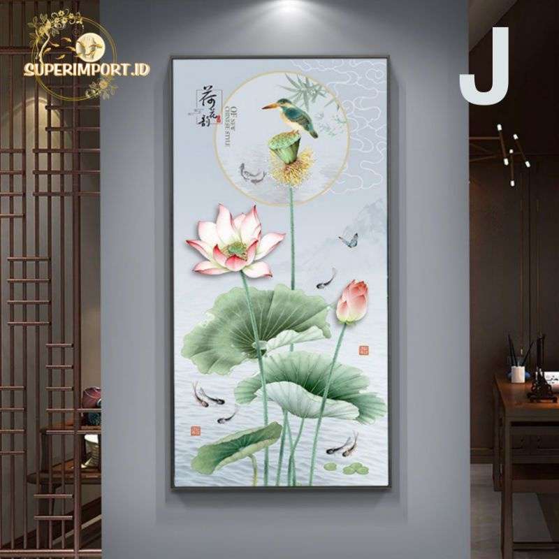 Jual Crystal Diamond Porcelain Painting Lukisan Ikan Lotus Bunga ...