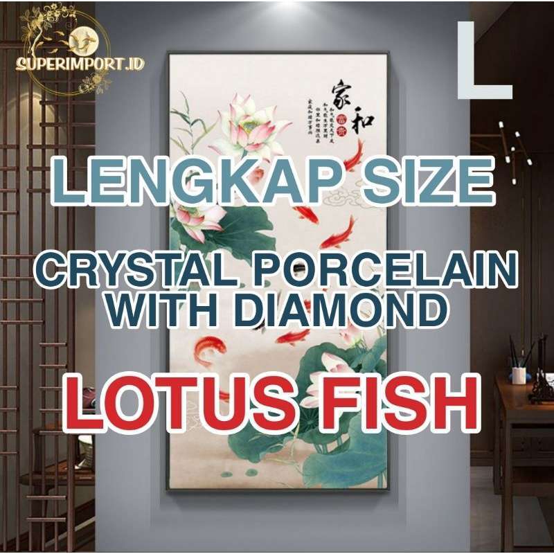 Jual Crystal Diamond Porcelain Painting Lukisan Ikan Koi Bunga Lotus ...