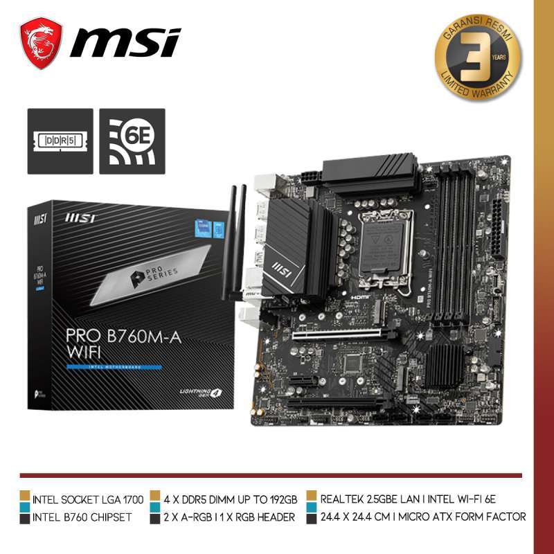 Jual MSI PRO B760M A WIFI Motherboard Intel B760 LGA 1700 DDR5 Micro ATX Di Seller Nano