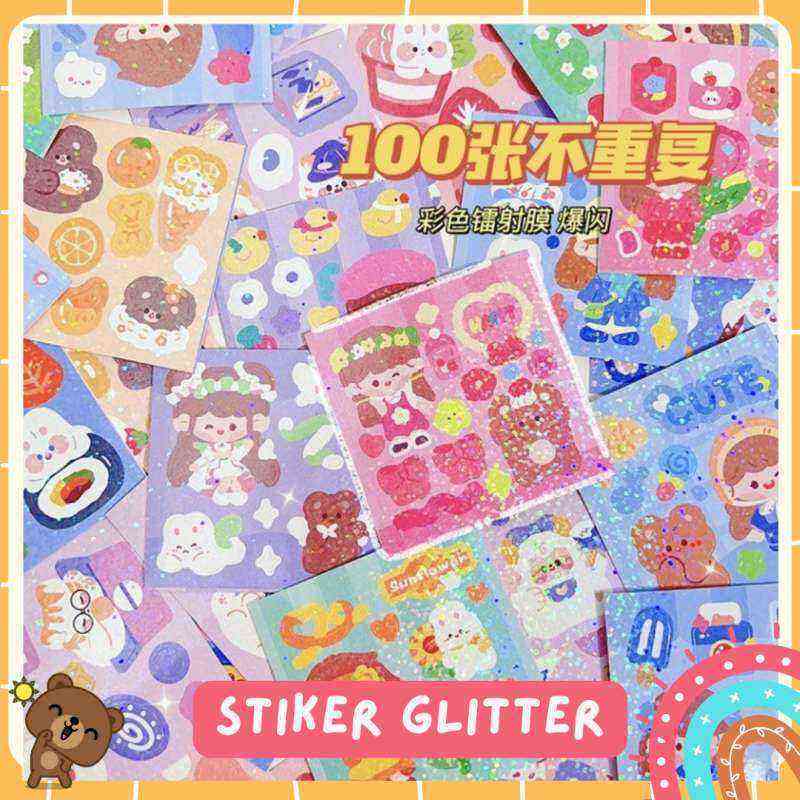Jual Stiker Glitter 1 Pak Isi 25 lembar Planner Scrapbook Tempel Cute ...