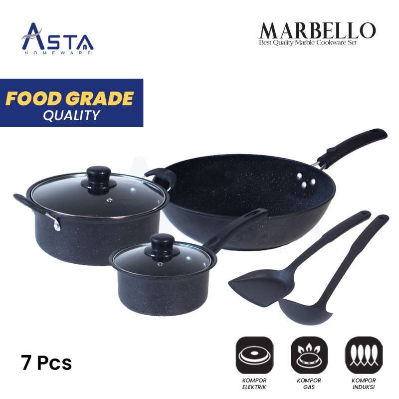 Promo Asta Homeware Panci Set Wajan Panci Set Marbello Panci Wajan Penggorengan Marbel Set Anti ...