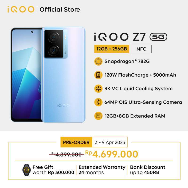 Jual [ONLINE EXCLUSIVE] vivo iQOO Z7 (12/256) - Snapdragon 782G, 120W FlashCharge + 5000mAh ...