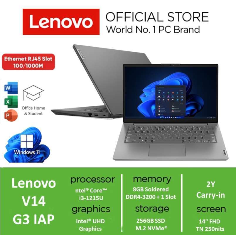 Promo Lenovo V14 G3 Iap Amid || Intel Core I3-1215u 8gb 256gb Ssd Intel Uhd Graphics Windows 11 ...