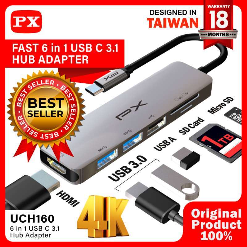 Promo USB Hub Converter Type C 3.1 Macbook Laptop HDMI 6 in 1 PX UCH160 Diskon 57% di Seller PX ...