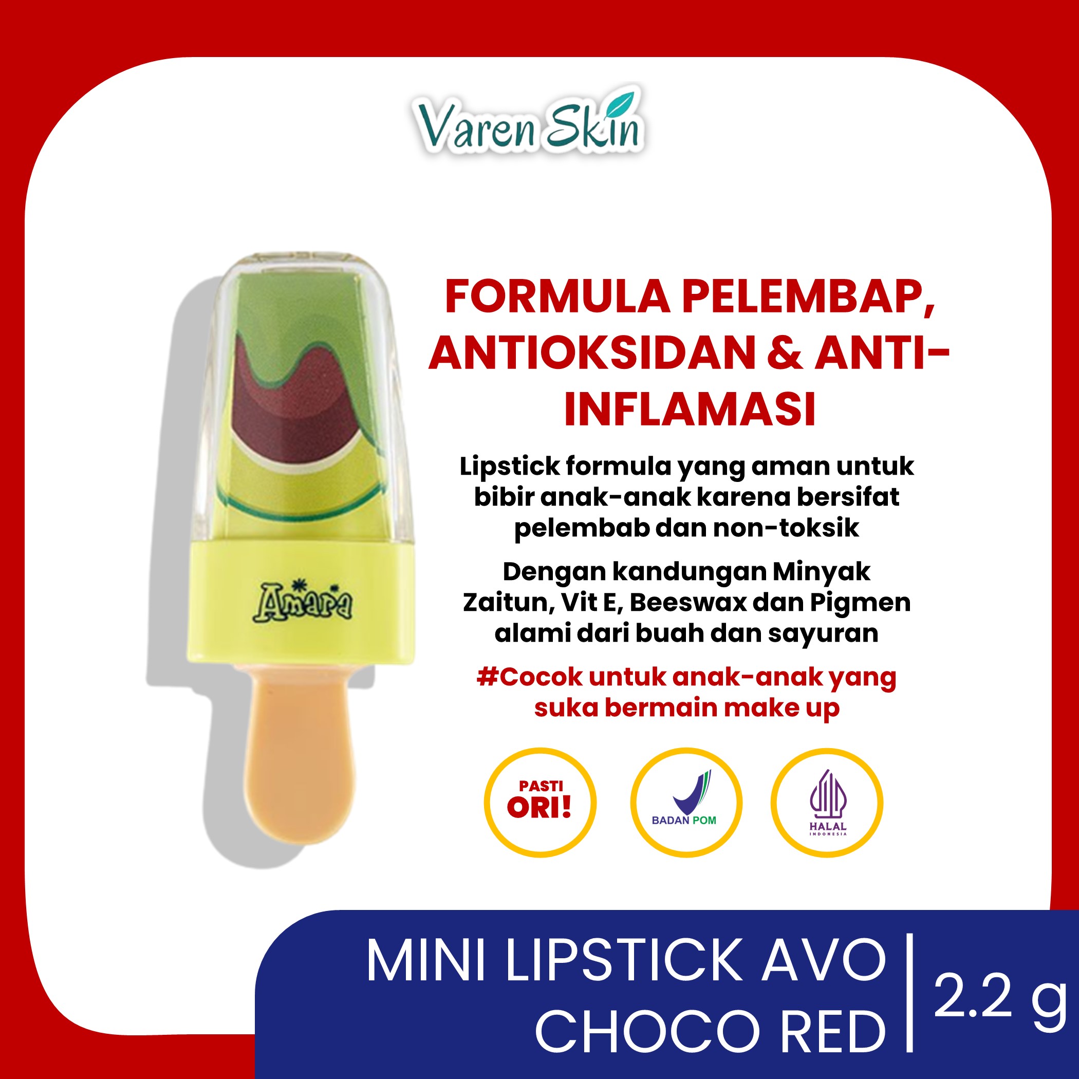 Promo AMARA Mini Lipstick Avo Choco Red - Untuk Anak Kids Diskon 14% di ...