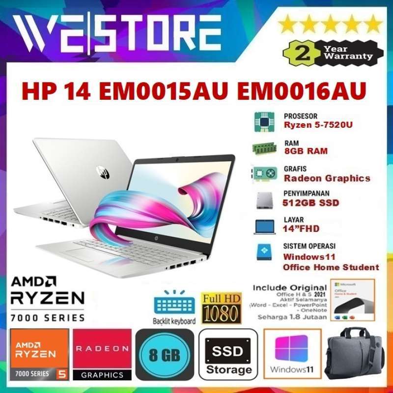 Promo HP 14 em0015AU em0016AU - Ryzen 5-7520U 8GB 512GB SSD 14FHD Win11 ...