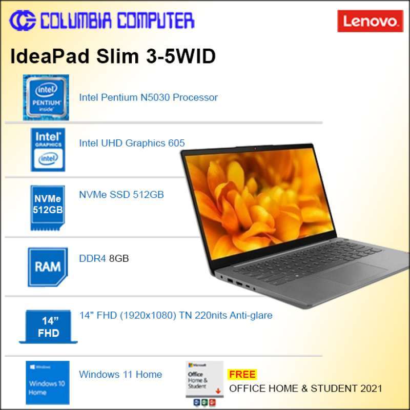 Jual IdeaPad Slim 3-5WID Pentium N5030 8GB 512GB 14FHD Win11+OHS di ...