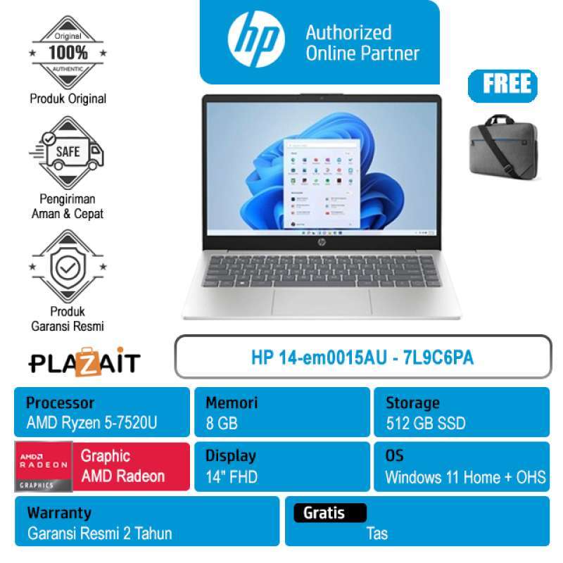 Jual Hp 14-em0015au – 7l9c6pa /amd Ryzen 5-7520u/8gb/512gb Ssd/amd ...