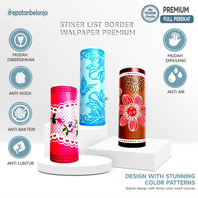 Promo Stiker Dinding List Border Motif Bunga Merah 059 Premium Full ...