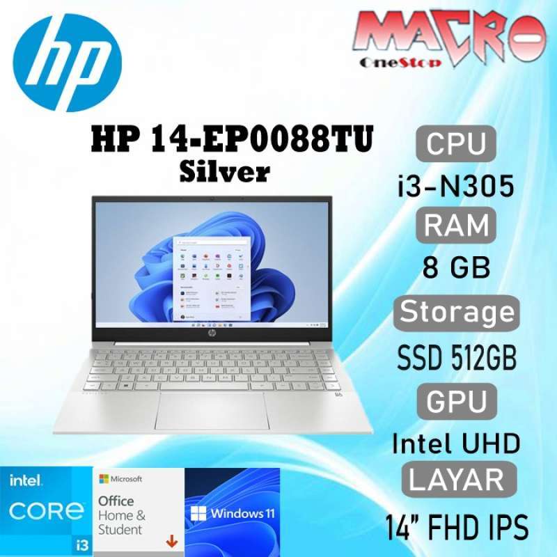 Jual Hp Laptop 14-ep0088tu/ep0089tu I3-n305 Ddr4 8gb 512gb 14 Fhd W11+ohs Di Seller Macro ...
