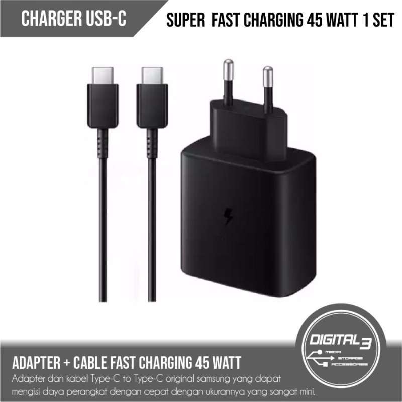 Jual Wall Charger 45W Super Fast Charging Adapter USB C + Type C to C Cable 1M for Samsung Note ...