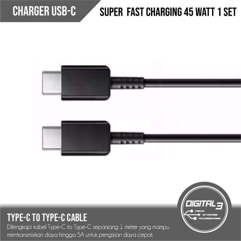 Jual Wall Charger 45W Super Fast Charging Adapter USB C + Type C to C ...