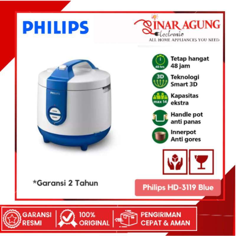 Promo Philips Hd3119/31 / Hd 3119 / Hd-3119 Rice Cooker 2liter Blue ...