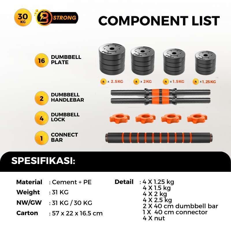 Jual [ Terbaru 2024 ] B-strong Dumbbell Barbel Set 30kg Fitness ...