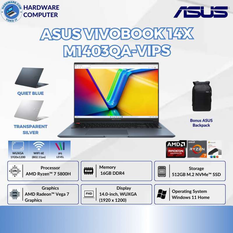 Jual Asus Vivobook 14x M1403qa-vips 751/752 /amd Ryzen 7-5800h/16gb ...