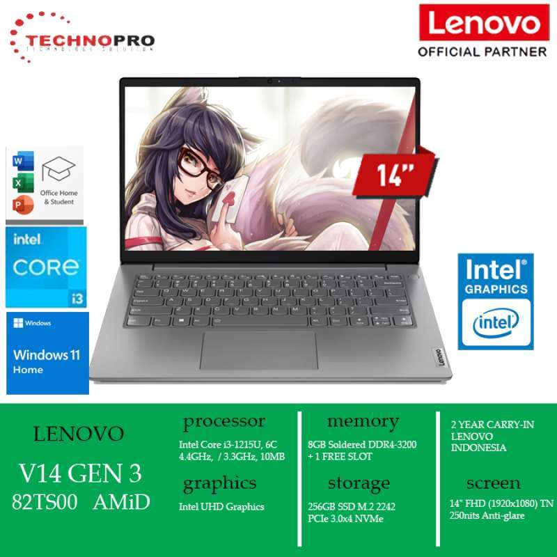 Promo LENOVO V14 G3 IAP AMID || INTEL CORE I3-1215U 8GB 256GB SSD INTEL UHD GRAPHICS WINDOWS 11 ...