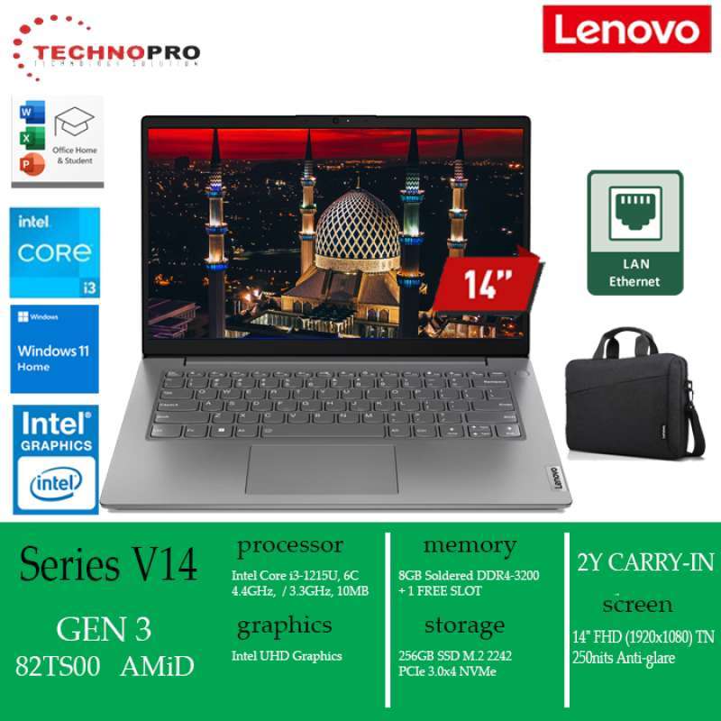 Jual Lenovo V14 G3 Iap Amid || Intel Core I3-1215u Intel Uhd 8gb 256gb Ssd Windows 11 Home Ohs ...