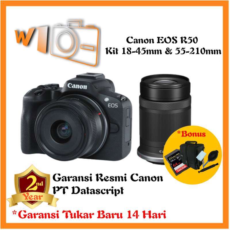 Jual Canon Eos R50 Kit Rf-s 18-45mm + 55-210mm Is Stm Mirrorless R50 Double Lens Garansi Resmi ...