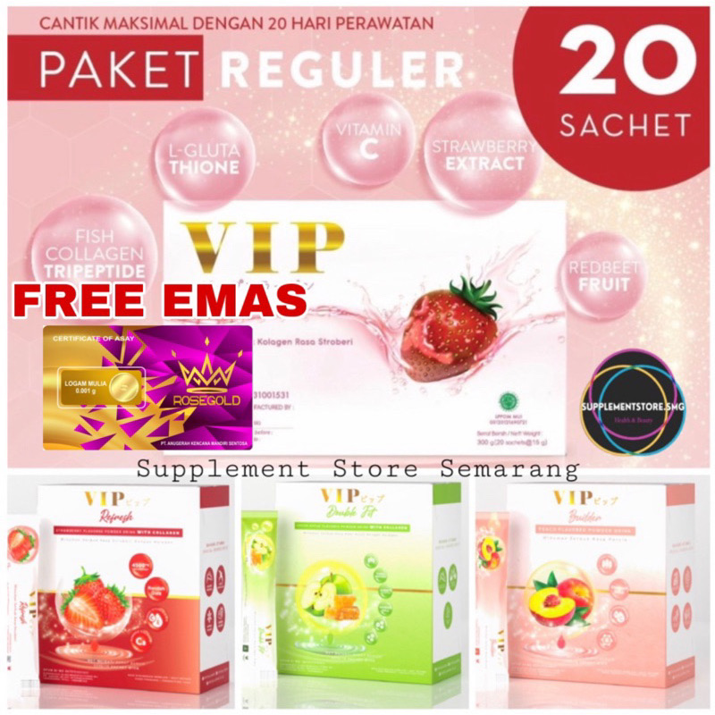 Promo [FREE GOLD] VIP Collagen 1 box Premium Refresh Builder Doublefit Colagen Drink Minuman ...