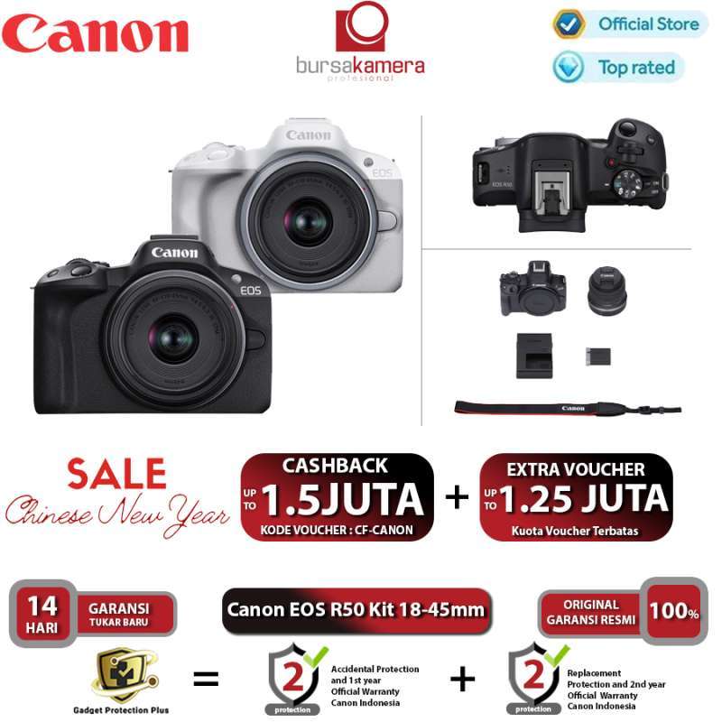 Promo Bkp Canon Eos R50 Kit 18-45mm Stm Kamera Mirrorless Eos R 50 ...