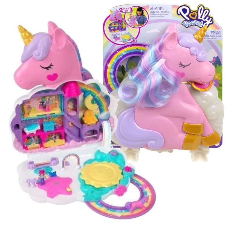 Promo Polly Pocket Rainbow Unicorn Salon Playset With 2 Micro Dolls ...