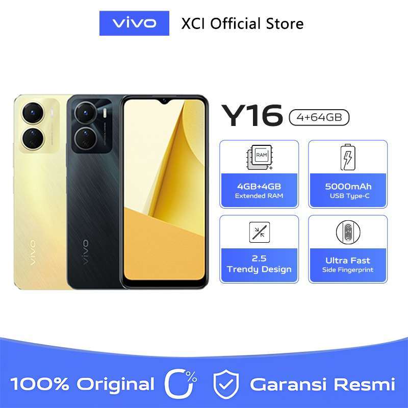 Promo VIVO Y16 RAM 4GB ROM 64GB 5000mAh AI Triple Mode Camera 100% ...