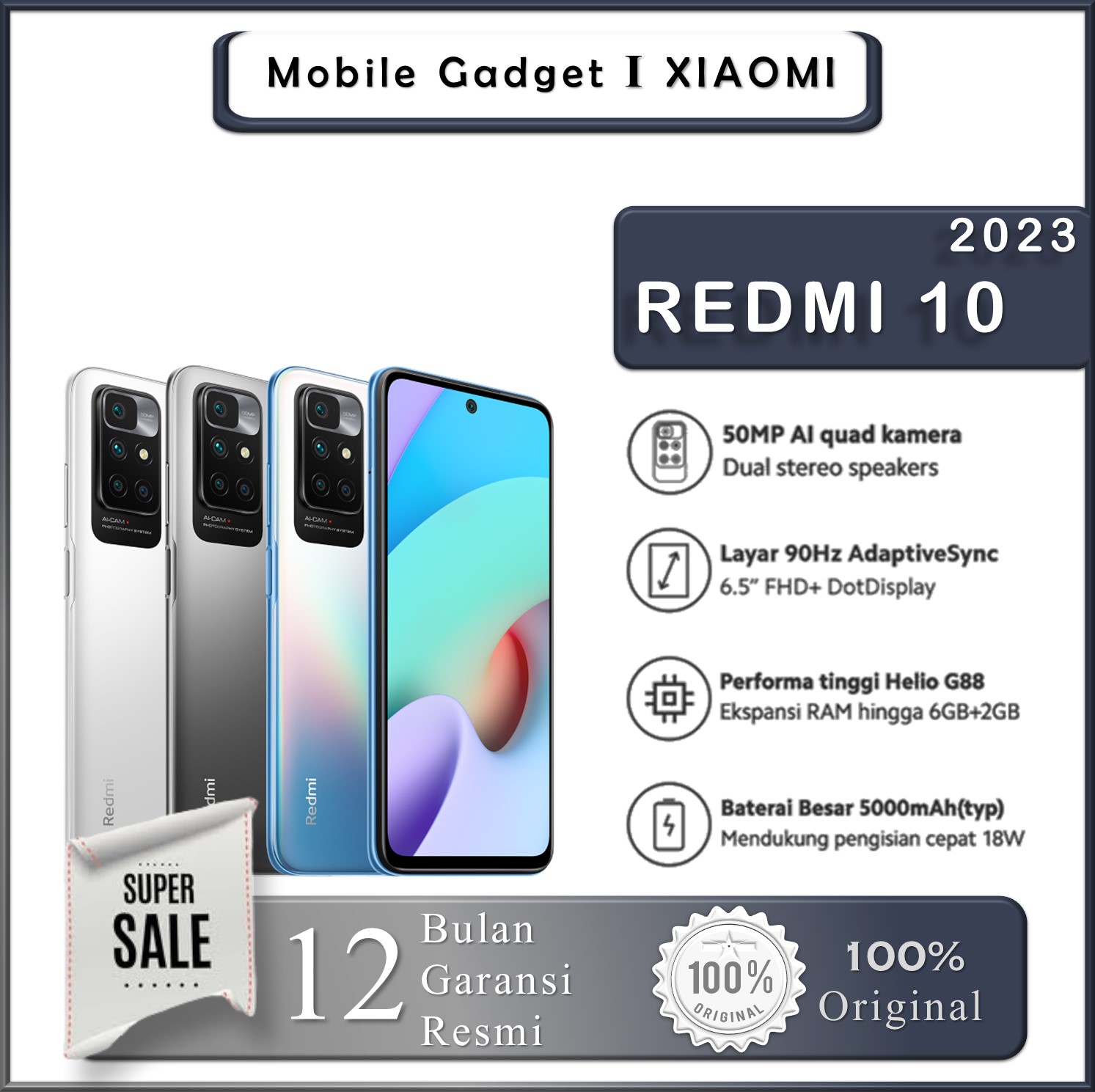 Promo Redmi 10 2023 (6GB / 128GB ) Helio G88 50MP AI Quad Kamera Layar ...
