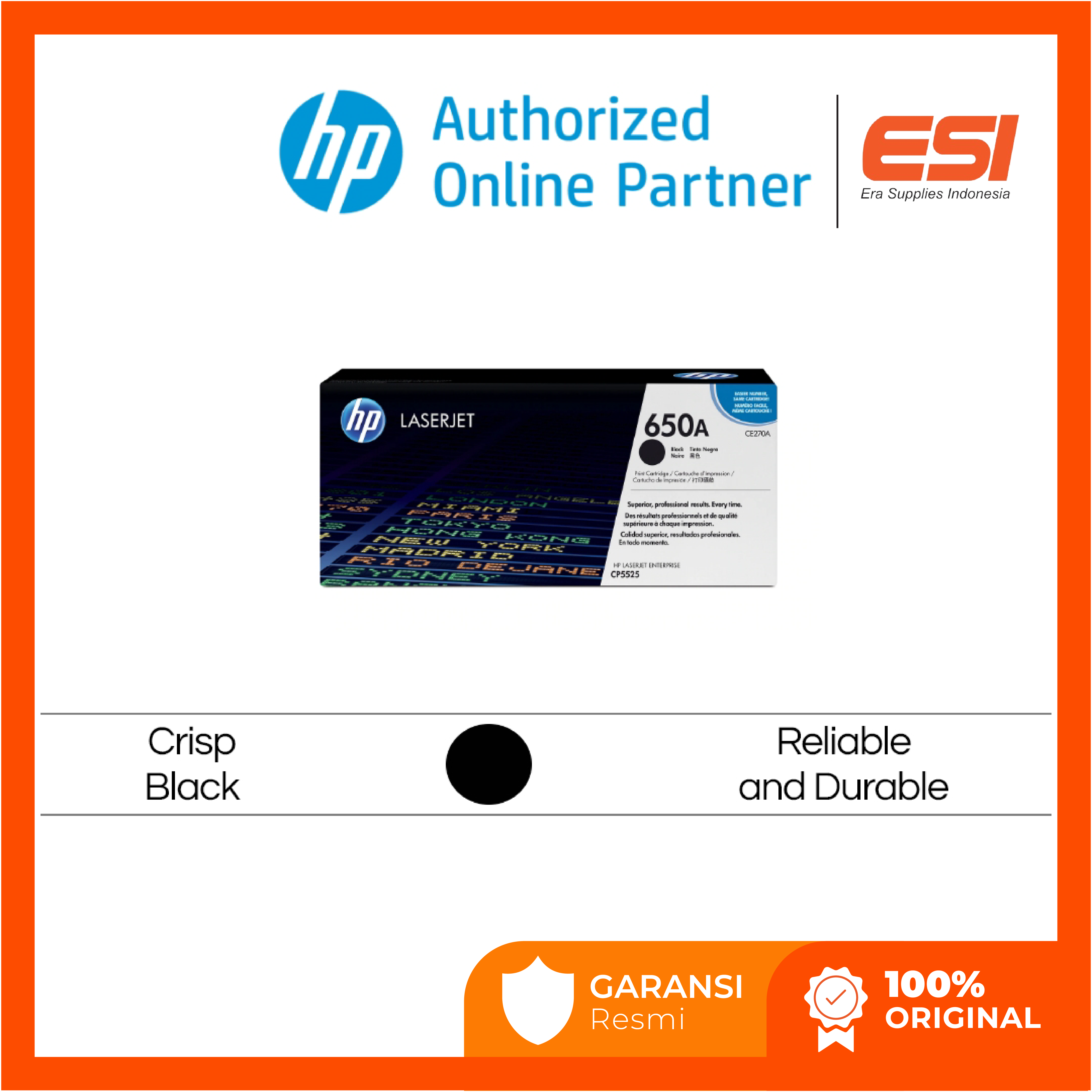 Jual HP 650A Black Original LaserJet Toner Cartridge (CE270A) di Seller ...