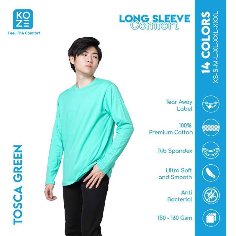 Promo Koze - Long Sleeve Premium Comfort Tosca Green T-shirt - Kaos ...