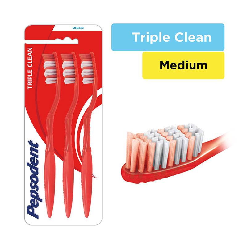 Jual Pepsodent Triple Clean Medium Multipack Toothbrush [3 pcs] di ...
