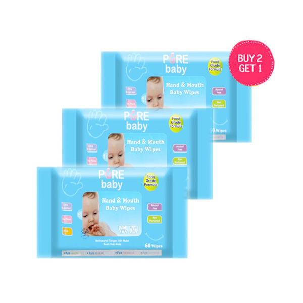 Promo Pure Baby Hand and Mounth Baby Wipes Tissue Basah [Buy 2 Get 1/60 ...