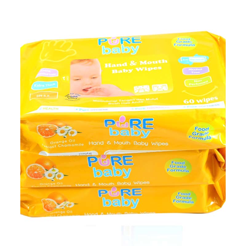 Promo Pure Baby Hand & Mouth Wipes Orange Oil Tissue Basah [Buy 2 Get 3 ...