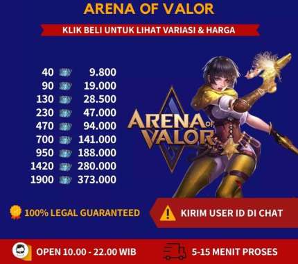 Promo Garena Arena of Valor 1900 Shell di Seller EAS Colletction - Kab ...